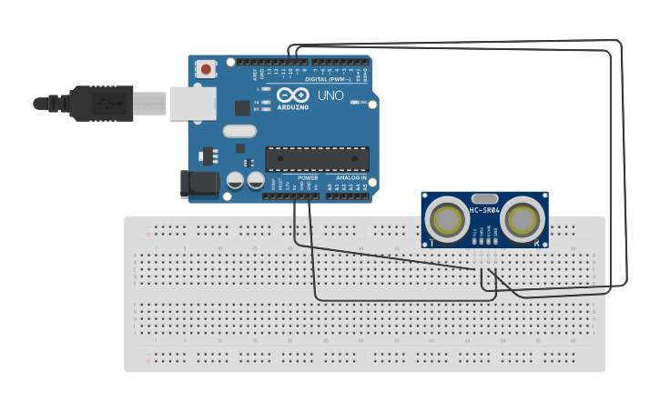 Circuit design Ultrasonic sensor - Tinkercad
