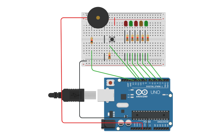 Circuit design 红绿灯模拟器——“两只老虎” - Tinkercad