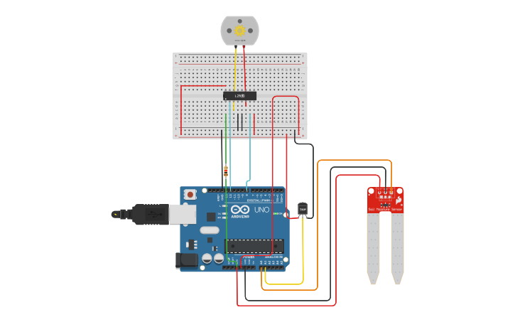 Circuit design Máy phun nước tưới cây tự động - Tinkercad