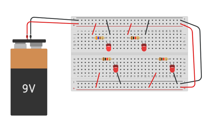 Circuit design 4 LED Circuit | Tinkercad