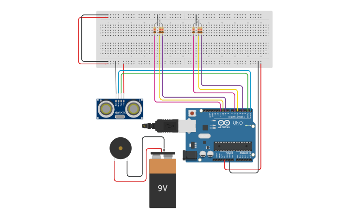 Circuit design Using ultrasonic sensor to detect thing and light up rgb ...
