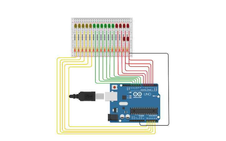 Circuit design Proyecto del Reloj Binario - Tinkercad