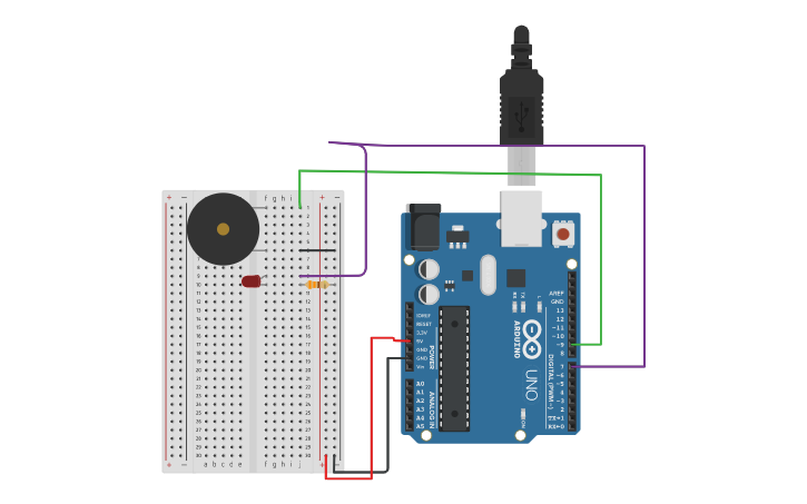 Circuit design Morse Code Whit BUZZER AND LED - Tinkercad