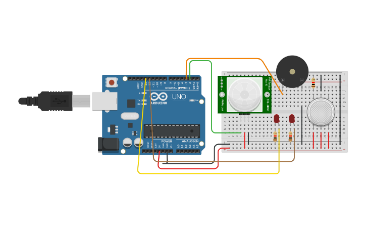 Circuit design PIR sensor and Buzzer - Tinkercad