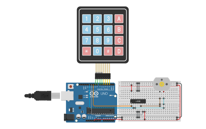 Circuit design Control DC Motor Using Keypad - Tinkercad