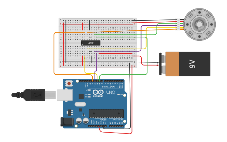 Circuit design motor paso a paso - Tinkercad
