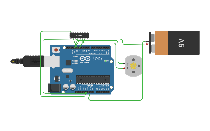 Circuit design DC MOTOR USING L293D - Tinkercad