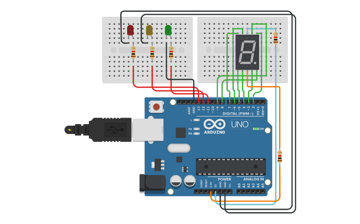 Circuit design Seven Segment Advance (Traffic Light) - Tinkercad Circuit design Seven Segment Advance (Traffic Light) - Tinkercad