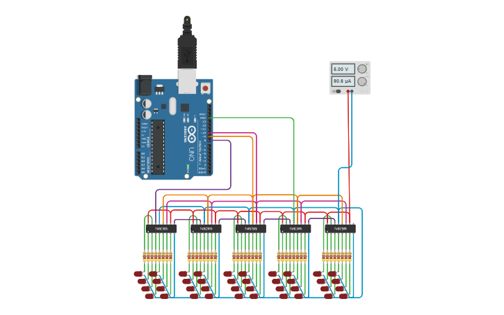 Circuit design Serial to Parallel - Tinkercad