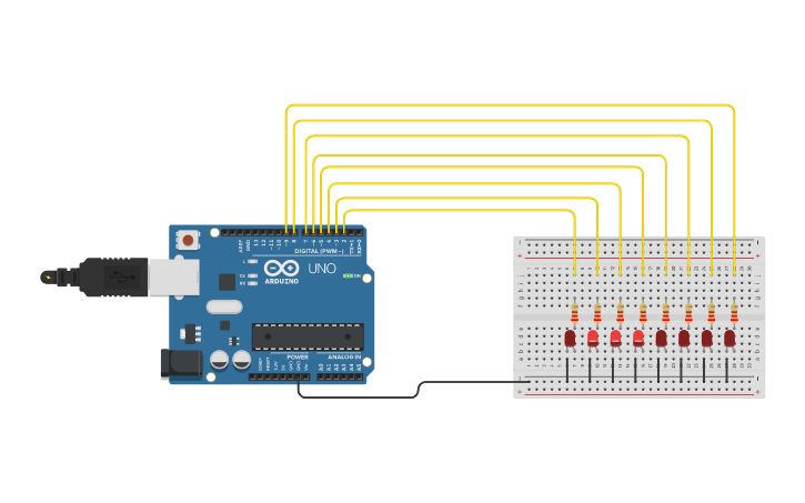 Circuit design 8 LED Pattern - Tinkercad