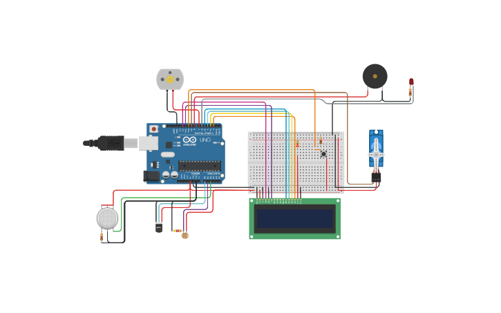 Circuit design Smoke and Fire detector - Tinkercad