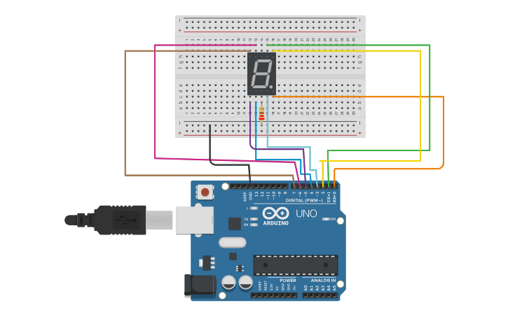 Circuit design DIGITAL DICE USING 7 SEGMENT LED - Tinkercad