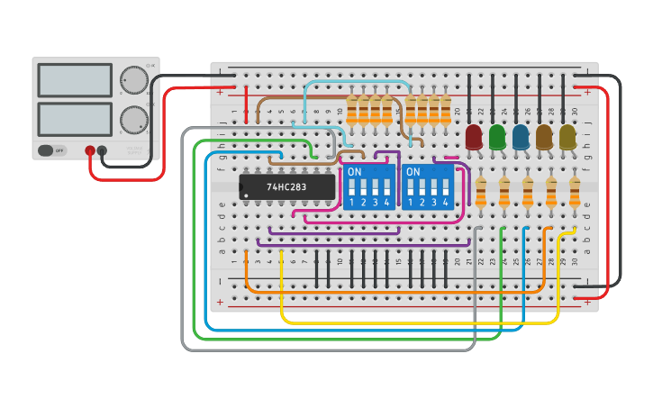 Circuit design Sumador - Tinkercad