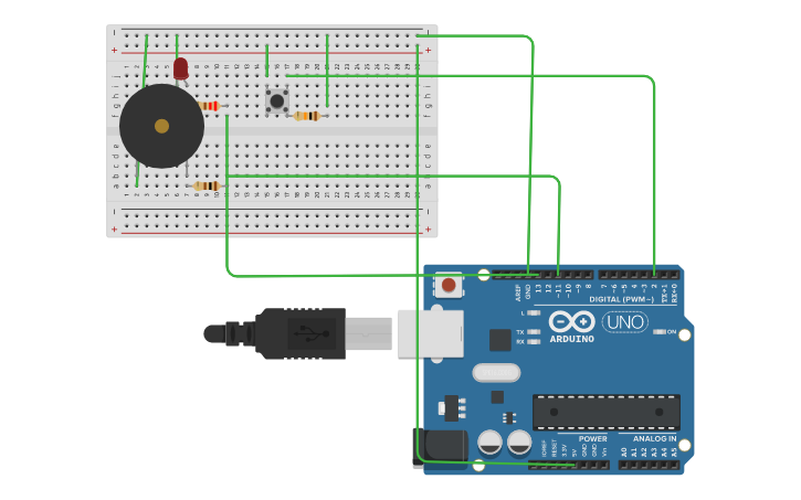 Circuit Design Button Led Buzzer Tinkercad