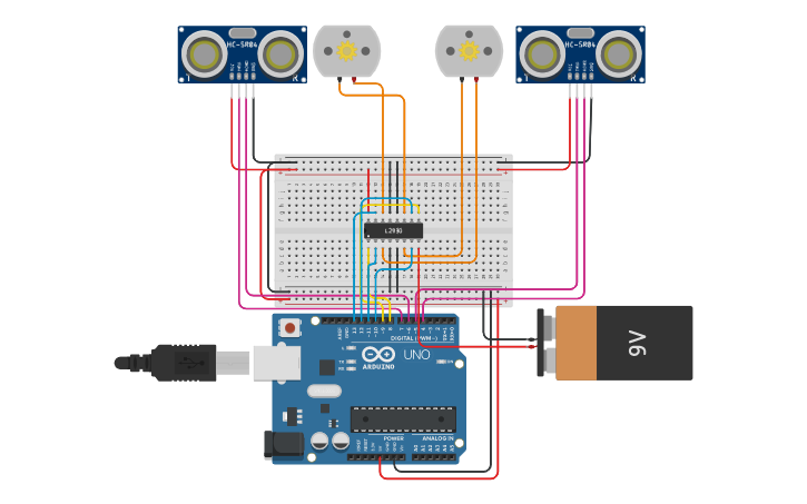 Circuit design PROYECTO APLICACIÓN DE LOS SENSORES ULTRASÓNICOS - Tinkercad