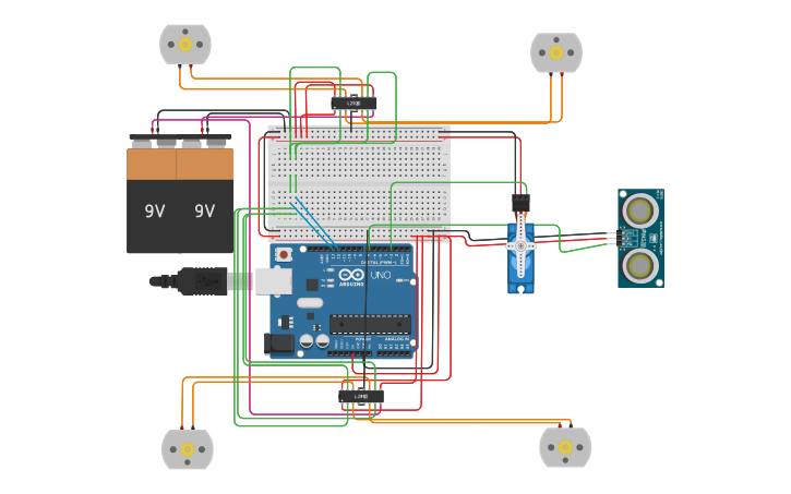Circuit Design Obstacle Avoiding Car Tinkercad