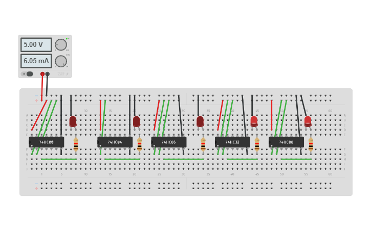 Circuit design 5 IC | Tinkercad