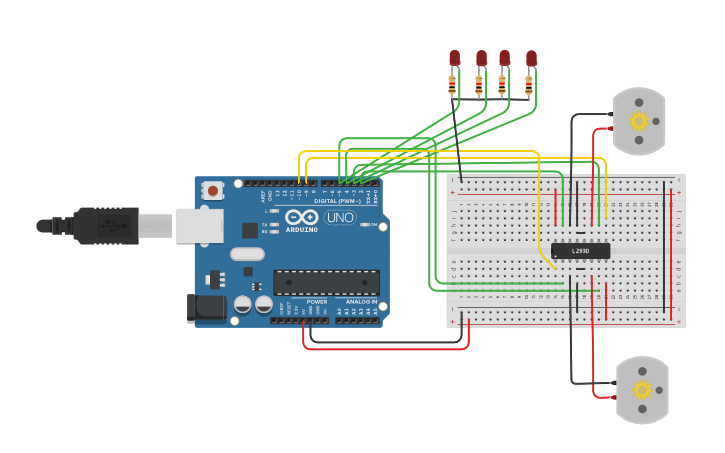 Circuit Design Commande Arduino 2 Moteurs Par L293d Tinkercad