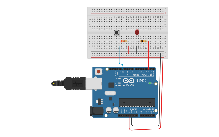Circuit design simulació 3- polsador intermitent - Tinkercad