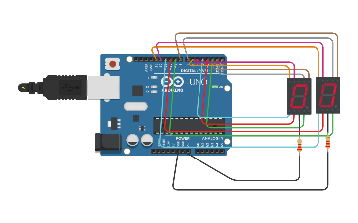 Circuit design Visualizador de 7 segmentos - Tinkercad