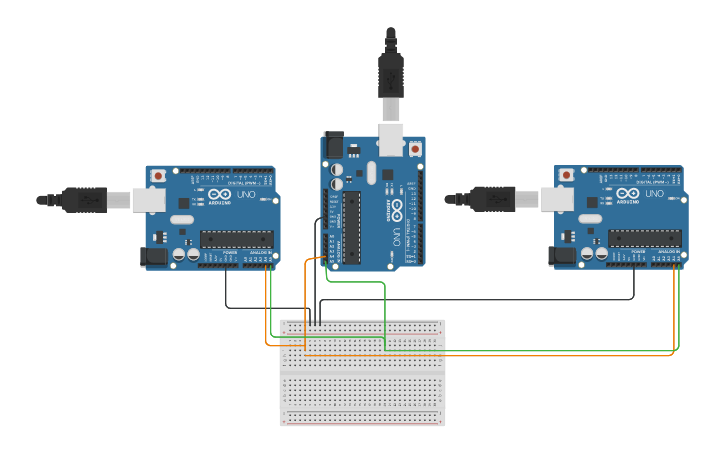 Circuit design I2C 2 slaves 1 master - Tinkercad