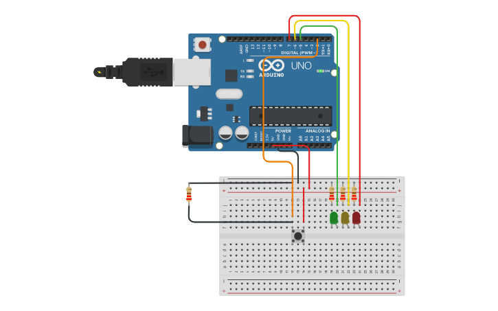 Circuit design 3 led fun | Tinkercad