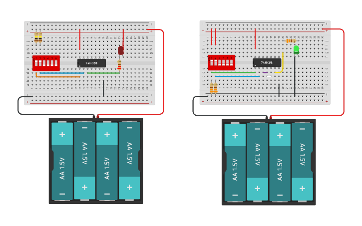 Circuit design Practica Pull Up Pull Down con compuerta AND - Tinkercad