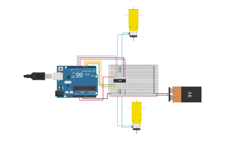Circuit design L293D Com Dois Motores DC | Tinkercad