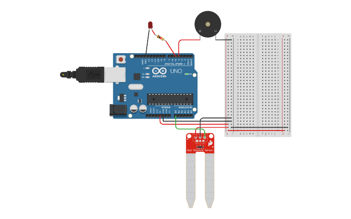 Circuit design Sensor de Humedad con alarma - Tinkercad