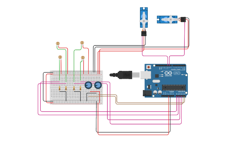 Circuit design Dual Axis solar tracker - Tinkercad