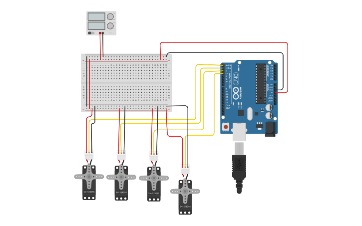 Circuit design conexion de servos - Tinkercad