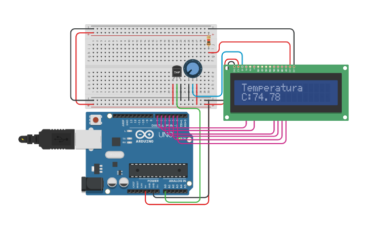 Circuit design TMP y LCD | Tinkercad