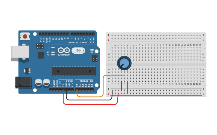 Circuit design Lectura señal analógica con potenciómetro - Tinkercad