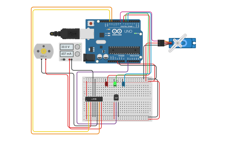 Circuit design M-E2: DC amd Servo Motors | Tinkercad