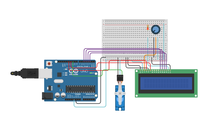 Circuit design Servo LCD | Tinkercad