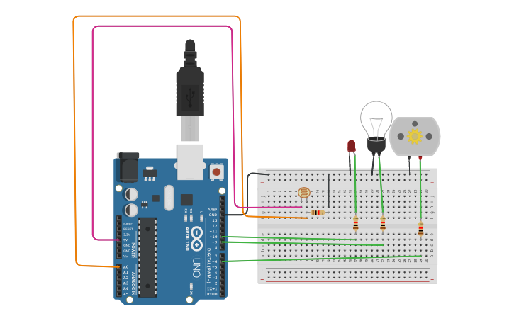 Circuit design Control a DC motor and bulb by using the value of LDR ...