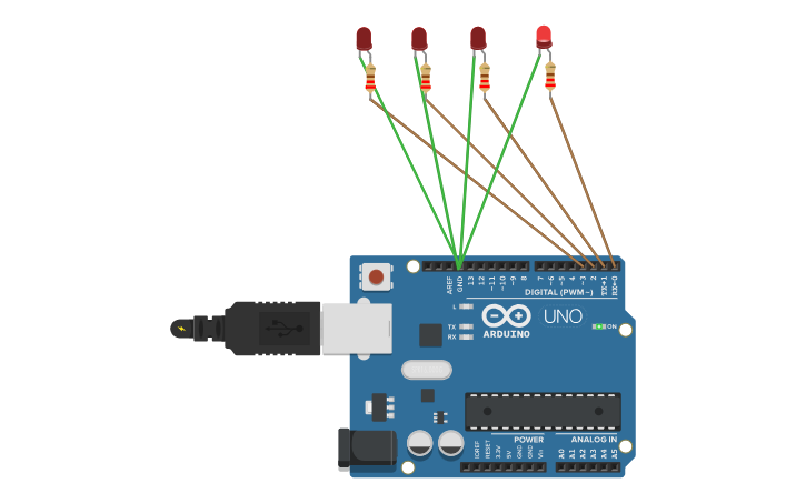 Circuit design 4 BIT UPCOUNTER - Tinkercad
