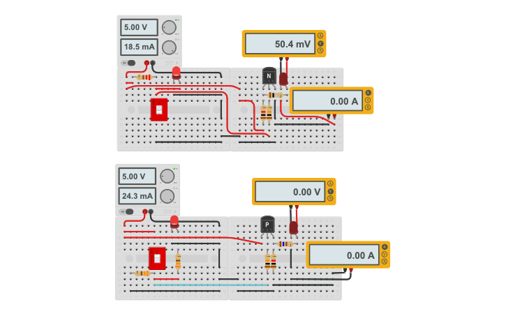 Circuit design INVERTER (NPN/PNP) - Tinkercad