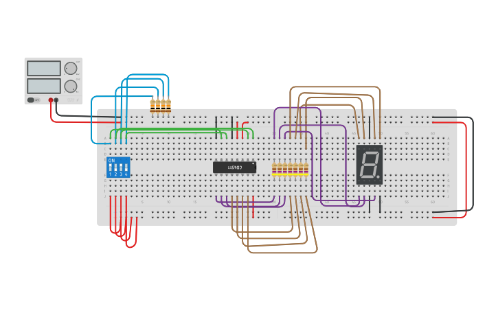 Circuit design BCD to seven segment - Tinkercad