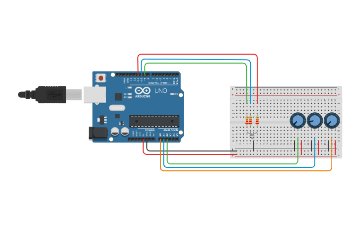Circuit design trabalho da Prática 3 - Led RGB (map) | Tinkercad