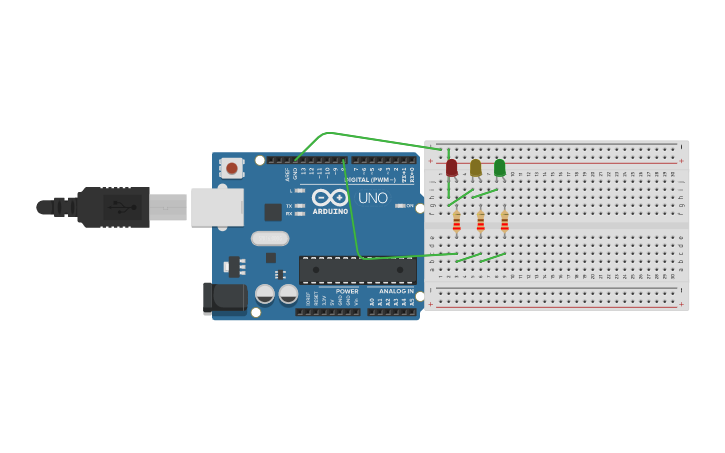 Circuit design Arduino Uno 3 LED'li Devre Modeli TR KONYA - Tinkercad