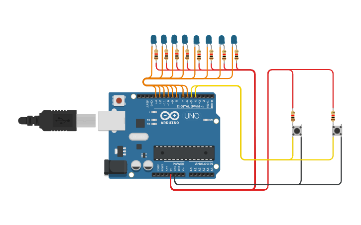 Circuit design Lab 03 8x LEDs - Tinkercad