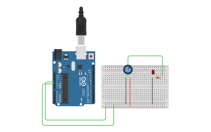 Circuit design Control LED Brightness using Potentiometer - Tinkercad
