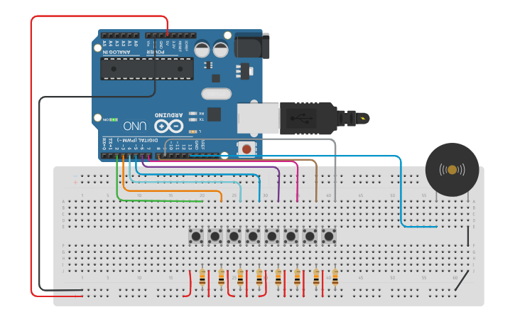 Circuit design Buzzer piano - Tinkercad