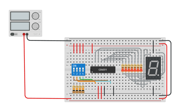 Circuit design display de 7 segmentos - Tinkercad