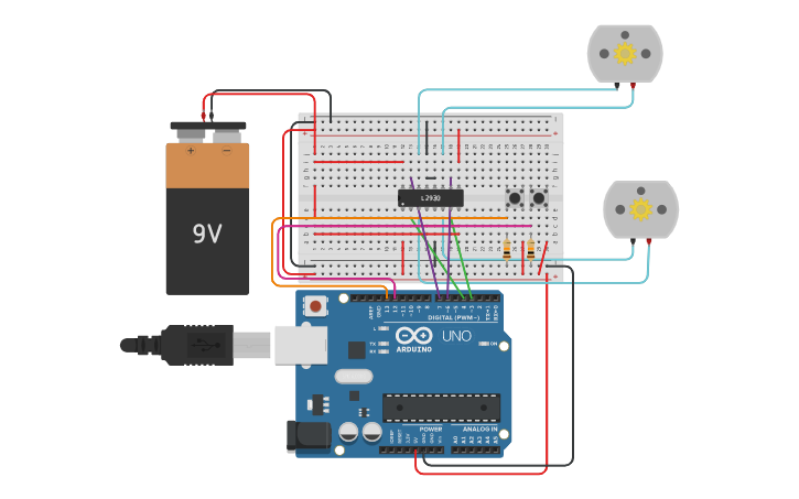 Circuit design Practica 4 - Control de motor con botones - Tinkercad