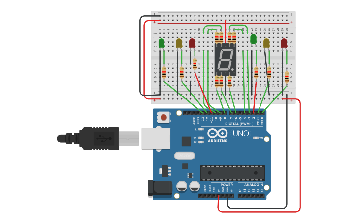 Circuit design light traffic with timer - Tinkercad