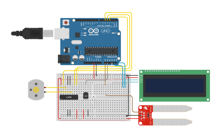Circuit design Smart Irrigation System - Tinkercad
