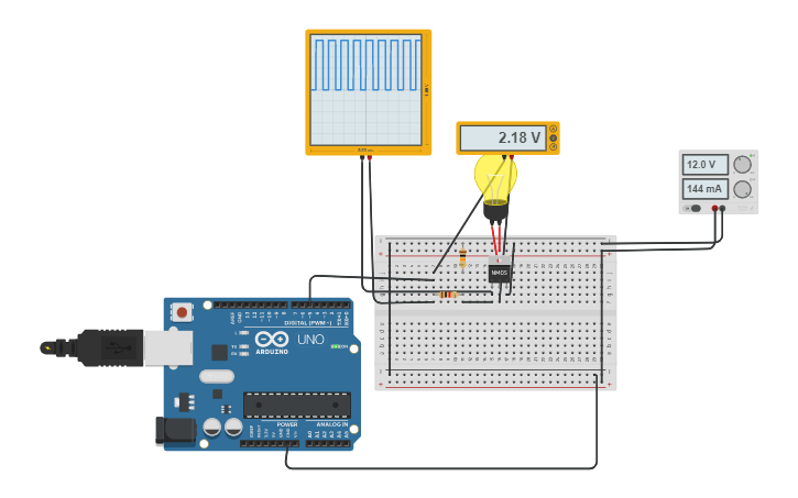 Circuit design Arduino con Mosfet - Tinkercad