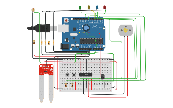 Circuit design Automatización de riego - Tinkercad